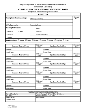 Fillable Online CLINICAL SPECIMEN ACKNOWLEDGEMENT FORM Fax Email Print ...