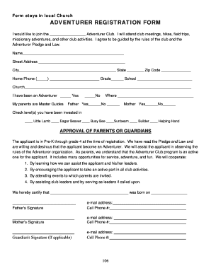 Fillable Online ADVENTURER REGISTRATION FORM Fax Email Print - pdfFiller