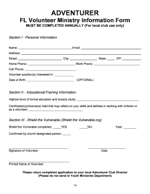 Fillable Online FL Volunteer Ministry Information Form Fax Email Print ...