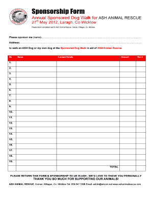 Fillable Online Sponsorship Form - ASH Animal Rescue Fax Email Print ...