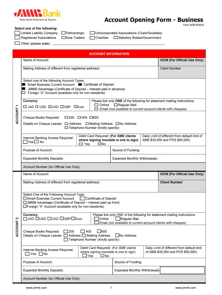 Account Opening Form - Business - Blank Fillable Template | Fill Out ...