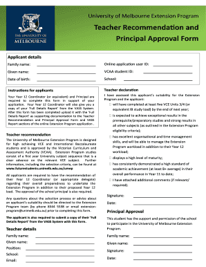 Fillable Online Teacher Recommenda on and Principal Approval Form Fax ...