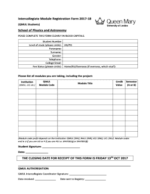 Fillable Online Intercollegiate Module Registration Form 2017-18 School ...