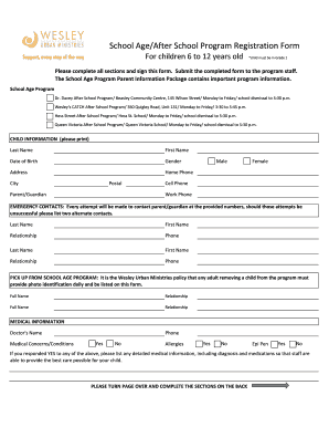Fillable Online School Age/After School Program Registration Form Fax ...