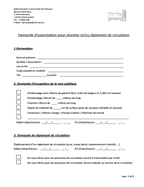 Remplissable En Ligne Remplissable Demande d'autorisation pour chantier et/ou rglement de ...