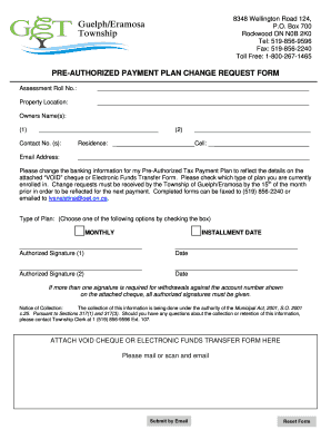 Fillable Online Pre-Authorization Payment Plan Banking Information ...