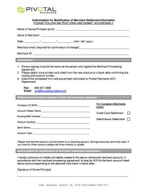 Fillable Online Authorization for Modification of Merchant Settlement ...