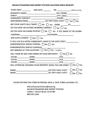 Fillable Online WALNUT/DIAMOND BAR SHERIFF STATION VACATION CHECK ...