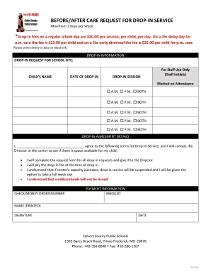 Fillable Online Before & After Care Request for Drop-In Service Form ...