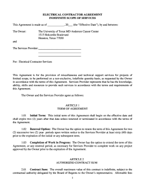 Fillable Online ELECTRICAL CONTRACTOR AGREEMENT Fax Email Print - pdfFiller