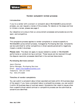 Vendor Complaint Form Templates | pdfFiller