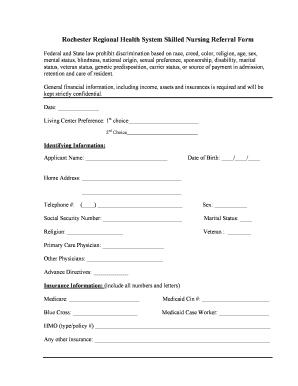 Fillable Online Rochester Regional Health System Skilled Nursing ...