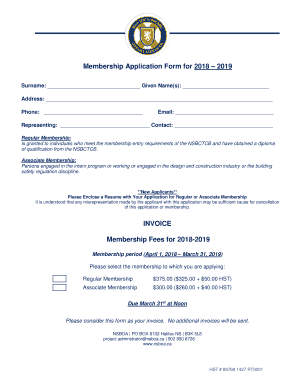 Fillable Online Membership Application Form for 2018 2019 Fax Email ...
