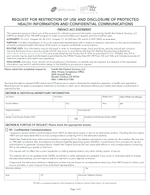 Fillable Online REQUEST FOR RESTRICTION OF USE AND DISCLOSURE OF ...