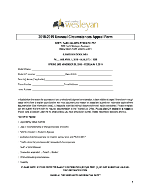 Fillable Online 2018-2019 Unusual Circumstances Appeal Form Fax Email Print - pdfFiller