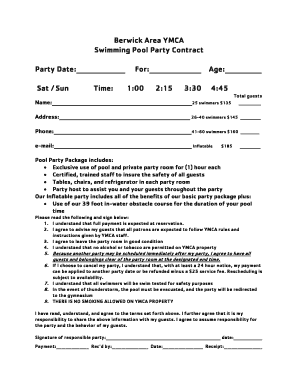 Fillable Online Swimming Pool Party Contract Fax Email Print - pdfFiller