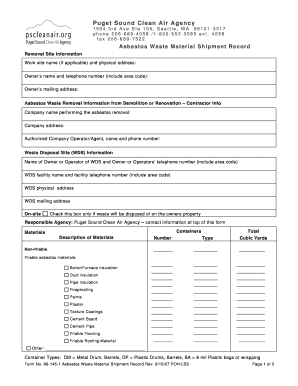 Fillable Online Asbestos Waste Material Shipment Record - Puget Sound ...