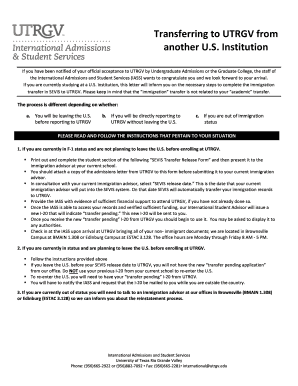 Fillable Online Transferring to UTRGV from another US Institution ...