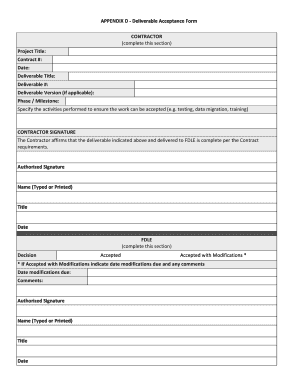 Fillable Online Appendix D - Deliverable Acceptance Form Fax Email ...