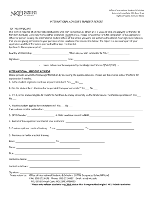 Fillable Online inside nku INTERNATIONAL ADVISORS TRANSFER REPORT Fax ...