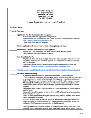 Fillable Online Lease Application Instructional Checklist - Carole Paul ...
