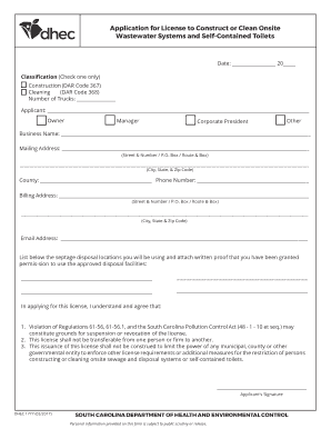 Fillable Online Application for License to Construct or Clean Onsite ...