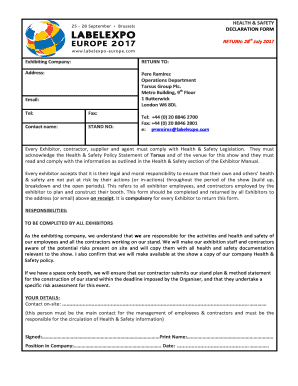 Fillable Online Health and safety declaration form - Cargo connect Fax ...