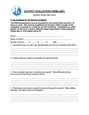 Fillable Online ACTIVITY EVALUATION FORM (AEF) - district.evscschools.com Fax Email Print ...
