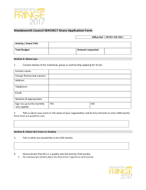 Fillable Online Wandsworth Council WAF2017 Grant Application Form Fax ...