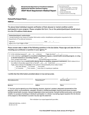 Fillable Online DTA ABAWD Medical Report Form, Food Stamp/SNAP Advocacy ...