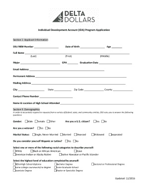 Fillable Online Individual Development Account (IDA) Program ...
