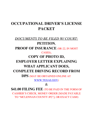 Fillable Online occupational driver's license packet - McLennan County ...