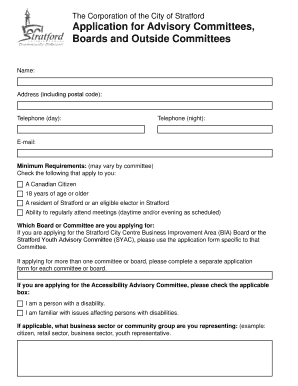 Fillable Online Application Form for Advisory Committees, Boards and Outside Committees Fax ...