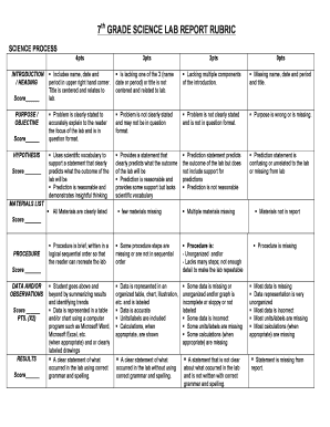 Fillable Online 7th GRADE SCIENCE LAB REPORT RUBRIC Fax Email Print ...
