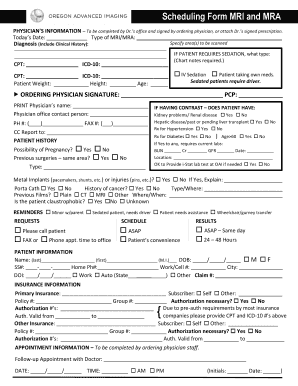 Fillable Online Scheduling Form MRI and MRA Fax Email Print - pdfFiller