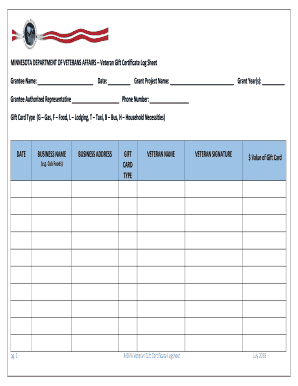 Fillable Online Gift Certificate Log Sheet Fax Email Print - pdfFiller