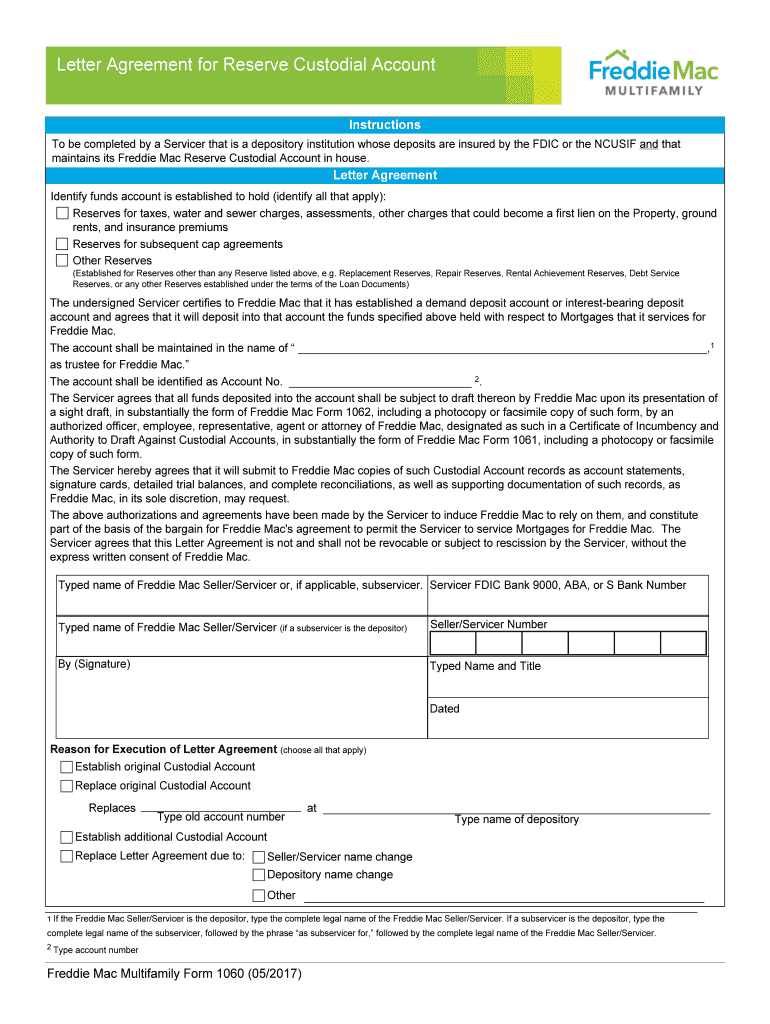 Fillable Online Letter Agreement for Reserve Custodial Account. Letter ...