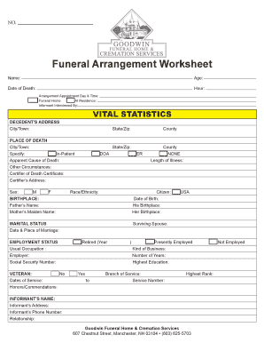 Funeral Planning Worksheet Pdf | pdfFiller