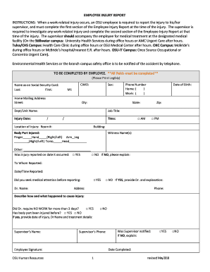 Fillable Online ehs okstate Employee Injury Report - Environmental ...