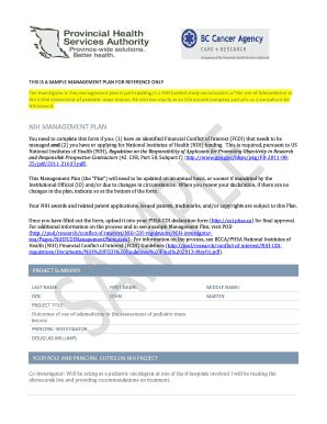 Fillable Online NIH Management Plan Template Sample 2013-May-1.doc Fax ...