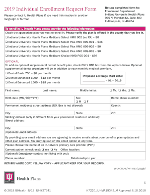 Fillable Online 2019 Individual Enrollment Request Form Fax Email Print ...