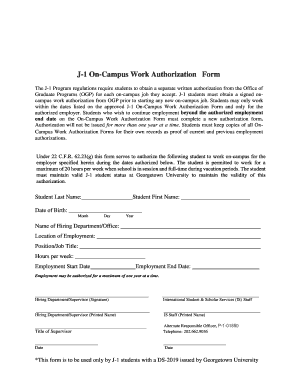 Fillable Online J-1 On campus Work Authorization Form Fax Email Print ...