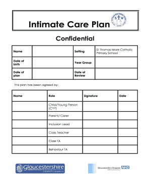 Fillable Online Intimate Care Plan - st-thomasmore.gloucs.sch.uk Fax ...