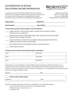 Fillable Online Authorization to Release Educational Record Information ...