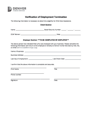 Fillable Online Verification of Employment Termination Fax Email Print ...