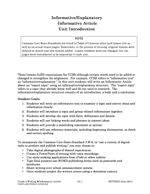 Fillable Online Informative/Explanatory Informative Article Unit ...