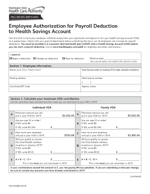 Fillable Online Employee authorization for payroll deduction to health savings account 2019 Fax ...
