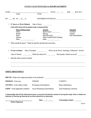 Fillable Online PATIENT QUESTIONNAIRE for INJURY/ACCIDENT Fax Email ...