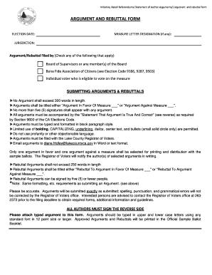 Fillable Online argument and rebuttal form.xlsx Fax Email Print - pdfFiller