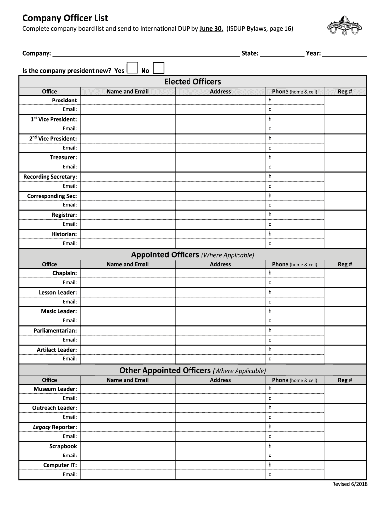 List Of Corporate Officers Template - Fill Online, Printable, Fillable ...